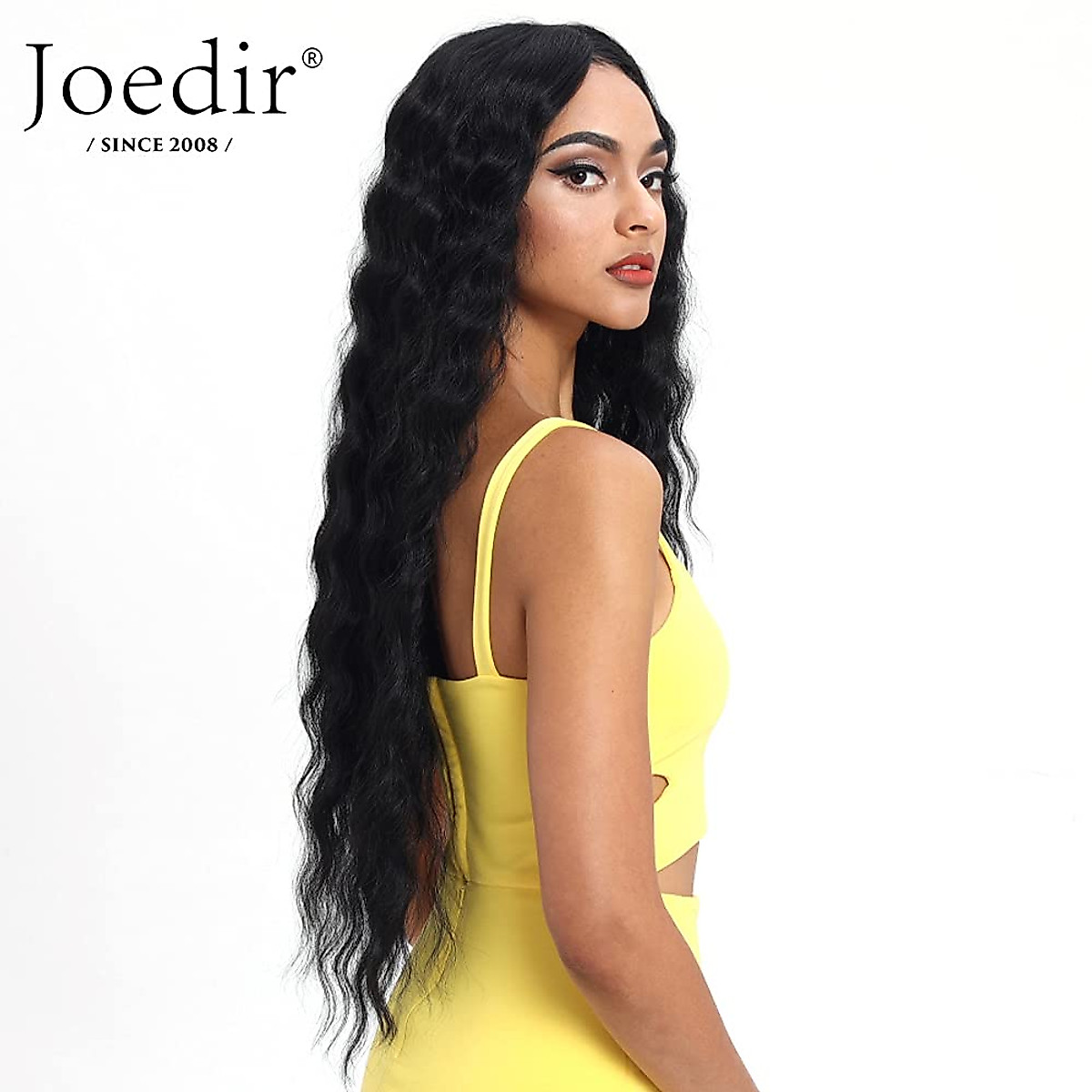Joedir Lace Front Wigs 30'' Long Wavy Synthetic Wig 4.5" Deep Part HD Transparent Lace For Women 130% Density Wigs(BLACK COLOR)