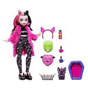 Monster High Doll, Draculaura Creepover Party Set with Pet Bat Count Fabulous, Sleepover Clothes & Accessories