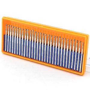 JINGLING Diamond Grinding Bits 2.5mm Spherical Head Bur w Shank 2.35mm Pack of 30Pcs