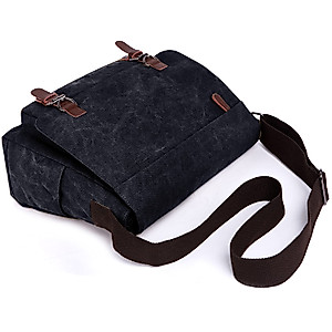 Canvas Messenger Bag for Men Women,Travel Satchel Shoulder bag 15.6 Inch Laptop Bags Business (Black)
