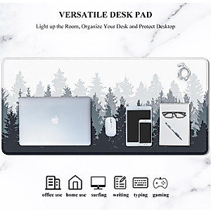 Auhoahsil Large Mouse Pad, Full Desk XXL Extended Gaming Mouse Pad 35" X 15", Waterproof Desk Mat with Stitched Edge, Non-Slip Laptop Computer Keyboard Mousepad for Office & Home, Misty Forest Design