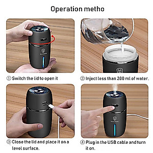 Epoch Making USB Car Humidifier, 200 Milliliter Mini Portable Humidifiers Air Purifier with 7 Colors LED Night Light, Quiet Operation, Adjustable Mist Modes for Travel Home Baby Office Car (Black)
