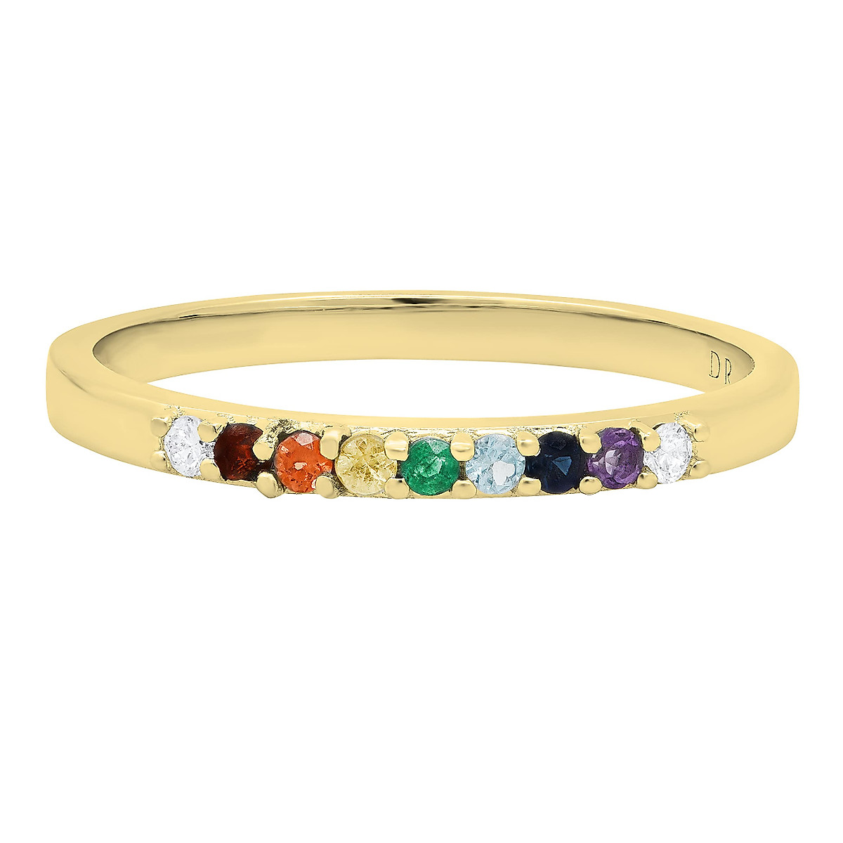 Dazzlingrock Collection Round 8 Multi Gem Stone Wedding Band for Her | 18K Yellow Gold, Size 5.5