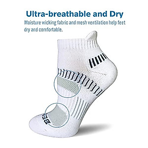BERING Women's Performance Athletic Ankle Running Socks, Size 6-9, White, 6 Pairs