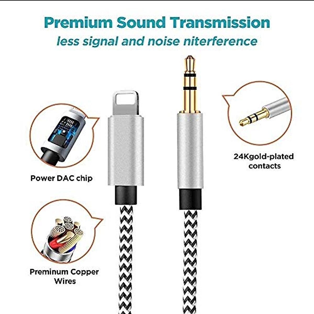 [Apple MFi Certified] Lightning to 3.5mm AUX Audio Nylon Braided Cable, iPhone AUX Cord for Car Stereo for iPhone13/12/ 11/11 Pro/XS/XR/X 8 7 6/iPad/iPod to Car/Home Stereo, Speaker, Headphone