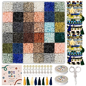 Clay Beads Bracelet Making Kit by Box-O-Beads, 6000 pcs Polymer Clay Heishi Beads for Bracelet & Jewelry Making, DIY Bracelet Making Kit for Kids & Teens Ages 8-12, 24 Earth Tone Colors, 6mm Beads
