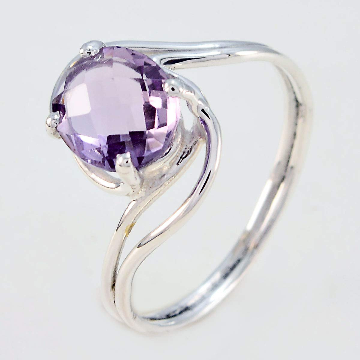 Joyas Plata Real Gemstones Oval Shape One Stone cheker Amethyst rings-925 Silver Purple Amethyst Ring-February Birth Aquarius Astrology Real Gemstones Ring SRAMECH-3171-13.5 us