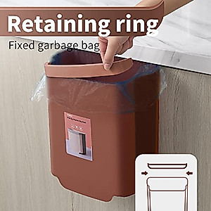 INSHA Hanging Trash Can,Small in-Cabinet Kitchen Garbage Bin Can Easy Attached to Cabinet Door Kitchen Drawer Car Waste Can with Top Ring to Fix Garbage Bag (ZDLJT-Brown)
