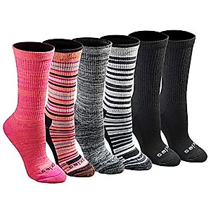 Dickies Women's Dri-tech Moisture Control Crew Socks Multipack, Stripe (6 Pairs), Medium