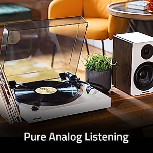 Fluance RT81+ Elite High Fidelity Vinyl Turntable Record Player, Audio Technica VM95E Cartridge, Anti-Resonant Platter, Acrylic Mat, Phono Preamp, Wood Plinth, Adjustable Isolation Feet - Matte White