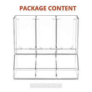 Richboom Cup and Lid Organizer, 6 Compartments with 2 Removable Dividers Coffee Station Countertop Cup Dispenser Condiment Organizer Accessories Caddy for Breakroom, Office, Home - Clear