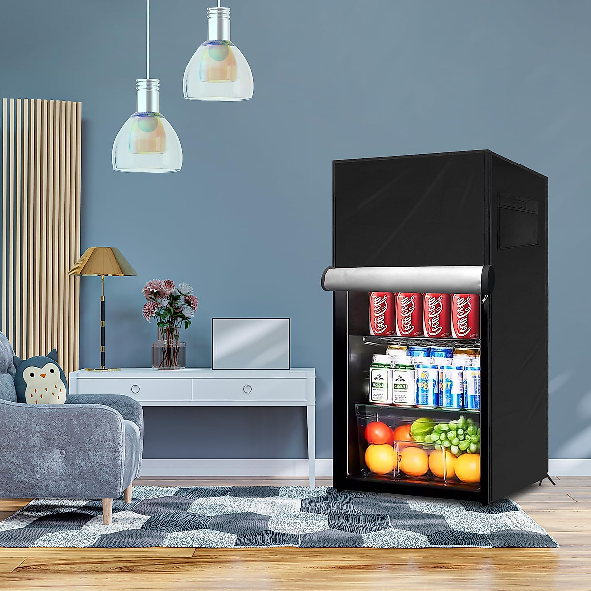 COITEK Outdoor Refrigerator Cover, Waterproof Upright Mini Upright Freezers Cover, Beverage Beer Refrigerator Protection Cover for most 3.0 Cubic Compact Mini Freezer (Black, 22''Lx23''Wx34''H)