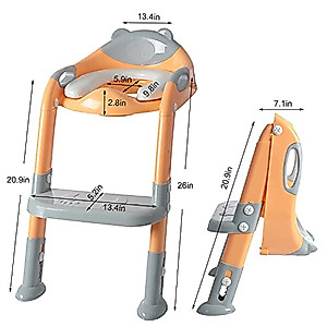 Fedicelly Potty Training Toilet Seat Boys Girls,Toddlers,Kids Potty Chair with Step Stool Ladder（Gray/Orange）