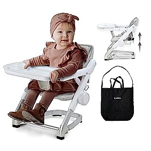 Unilove Feed Me 3-in-1 Travel High Chair Booster Seat for Infants and Toddlers - Transitional, Compact & Fits Any Chair, Swivel Tray, Shadow Gray