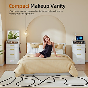 Gurexl 3 in 1 Vanity Desk with Plip Top Mirror,Small Make Up Vanity Set with Visible Glass Desktop,Compact Makeup Vanity with 3 Drawers,Cushioned Tool,Dressing Table for Bedroom