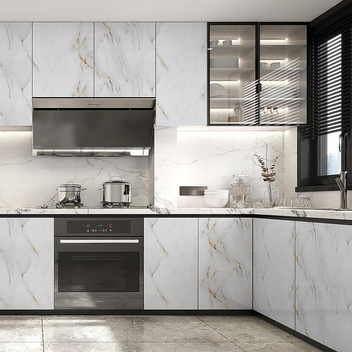 Anmon Marble Contact Paper for Countertop 17.7" x 118", Peel and Stick Wallpaper Thick for Cabinets, Self Adhesive Waterproof Wallpaper, Removable Matte White Gold Marble Wall Paper Roll Kitchen Wall