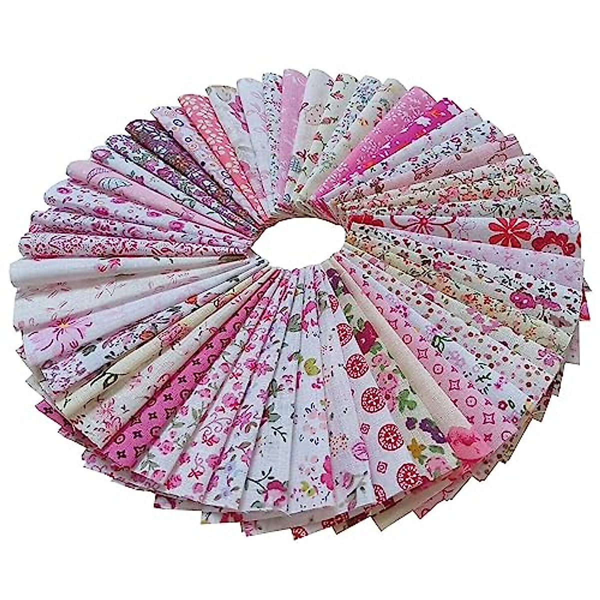 50PCS 4 X4 Inches Different Patterns Pink Cotton Craft Printed Fabric DIY Handmade Material Set Bundle Patchwork Squares for Home Crafts Sewing Scrapbooking Quilting