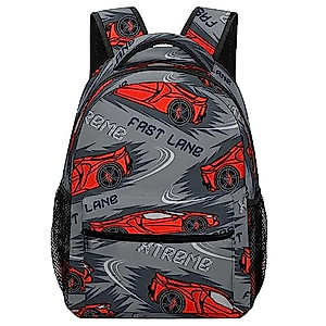 MEIKKO Abstract Speed Race Car Backpack Cartoon Large Computer Bags with Chest Strap,Lightweight Casual Daypack for Women Men Hiking Travel Work and Business 16 Inch
