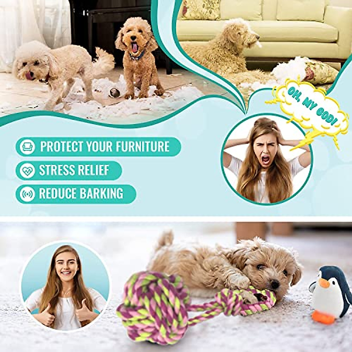 Dog Puppy Toys, Value Puppy Chew Toys for Med to Small Dogs with Interactive Dog Rope Toys, Dog Treat Dispenser Ball, Dog Squeak Toys, Tug of War Toys for Fun and Teeth Cleaning Dog Chew Toys(20 Pack)