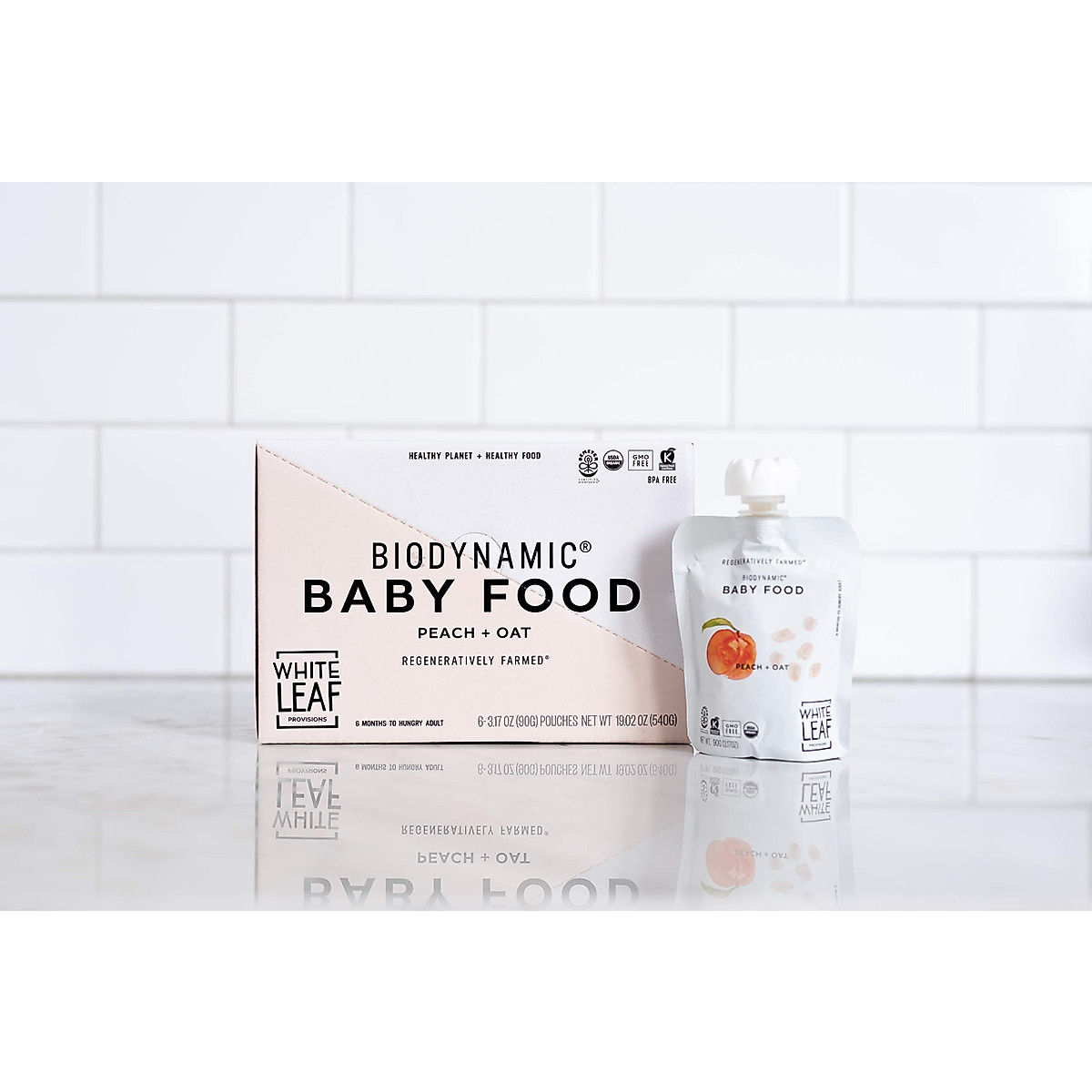 White Leaf Provisions Biodynamic Organic Baby Food Peach + Oat (6 (90g) Pouches)