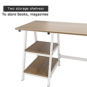 DlandHome Computer Desk with Storage Shelf, Trestle Desk, Home Office Desk/Workstation/Writing Table with Opening Shelves, Tplus (47 inches, Oak)