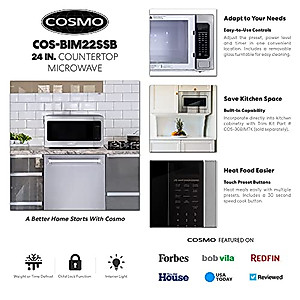 Cosmo COS-BIM22SSB Countertop Microwave Oven with Smart Sensor, Touch Presets, 1200W & 2.2 cu. ft. Capacity, 24 inch, Stainless Steel