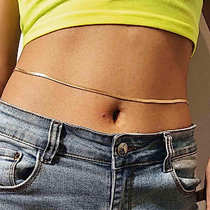 Asooll Vintage Waist Chain Sexy Belly Body Chain Summer Beach Bikini Simple Chains Fashion Party Body Accessories Jewelry for Women and Girls (Gold)