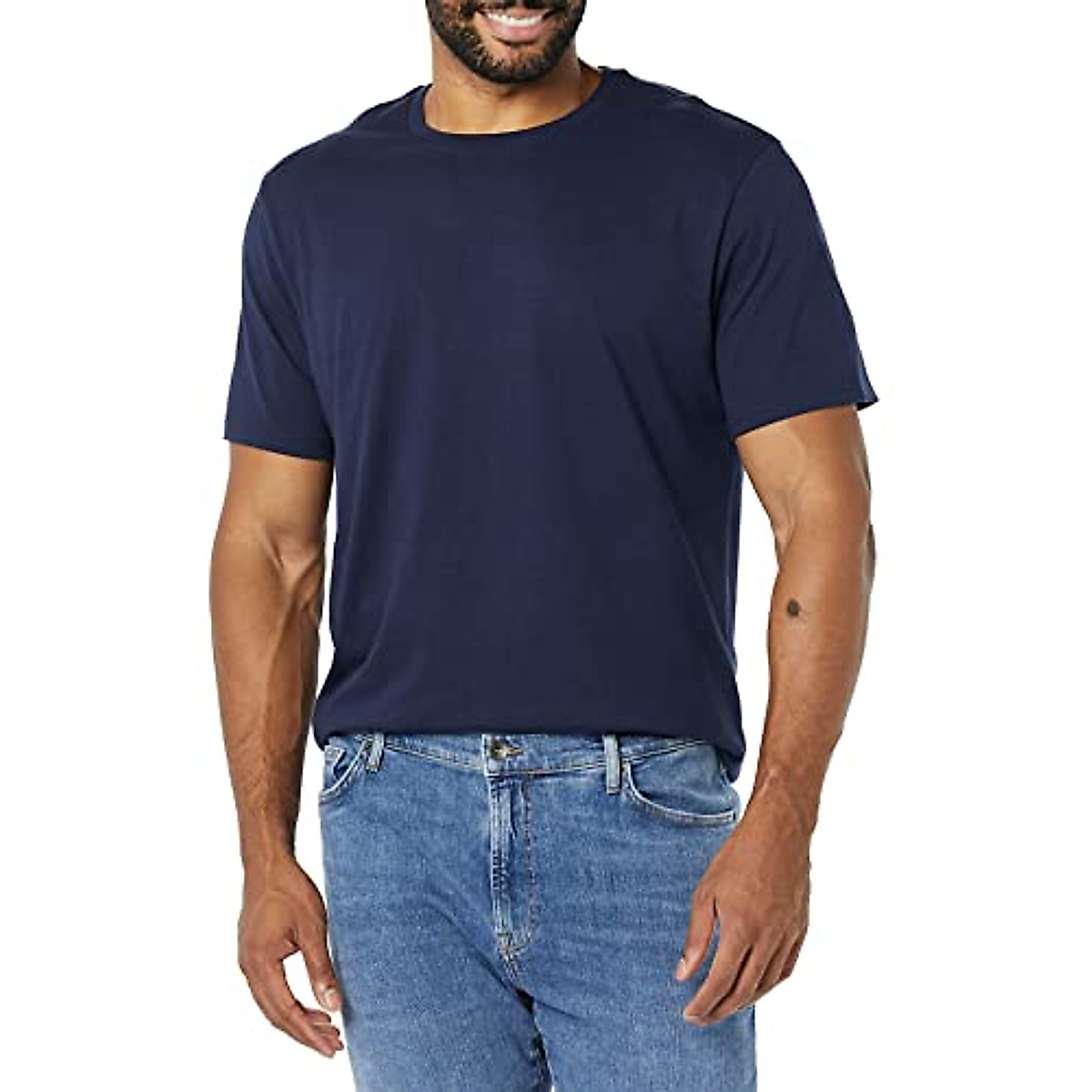 Amazon Essentials Men's Slim-Fit Short-Sleeve Crewneck T-Shirt, Pack of 2, Navy/Dark Blue, Medium