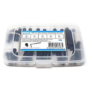 iexcell 50 Pcs M4 x 20/25/30/35/40 Alloy Steel 12.9 Grade Hex Socket Head Cap Screws Bolts Assortment Kit, Black Oxide Finish
