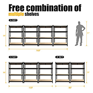 PrimeZone 40" W x 20" D x 59" H Heavy Duty Storage Shelves, 4 Tier Adjustable Garage Storage Shelving, Metal Storage Utility Rack Shelf Unit for Warehouse Pantry Closet Kitchen, Black