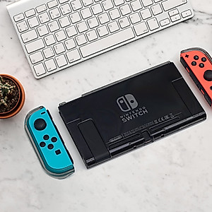 Switch Dockable Case, Switch Protective Case with Soft TPU Grip Case for Joy-Con, Switch Tempered Glass Screen Protector and 6 Thumb Stick Caps - Black