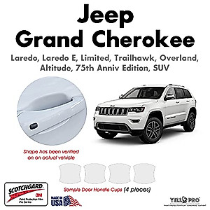 YelloPro Custom Fit Door Handle Cup 3M Anti Scratch Clear Bra Paint Protector Film for 2017 2018 2019 2020 2021 Jeep Grand Cherokee Laredo E Limited Trailhawk Overland Altitude 75th Anniv SUV