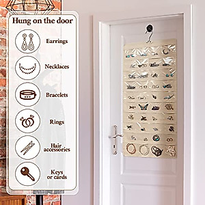 6 Pcs Hanging Jewelry Pocket Organizer Storage Roll with 80 Pockets, Dual Sided Hanging Women Girl Jewelry Holder Hanging Accessories Holder Closet Earring Storage for Earring Necklace Bracelet Ring