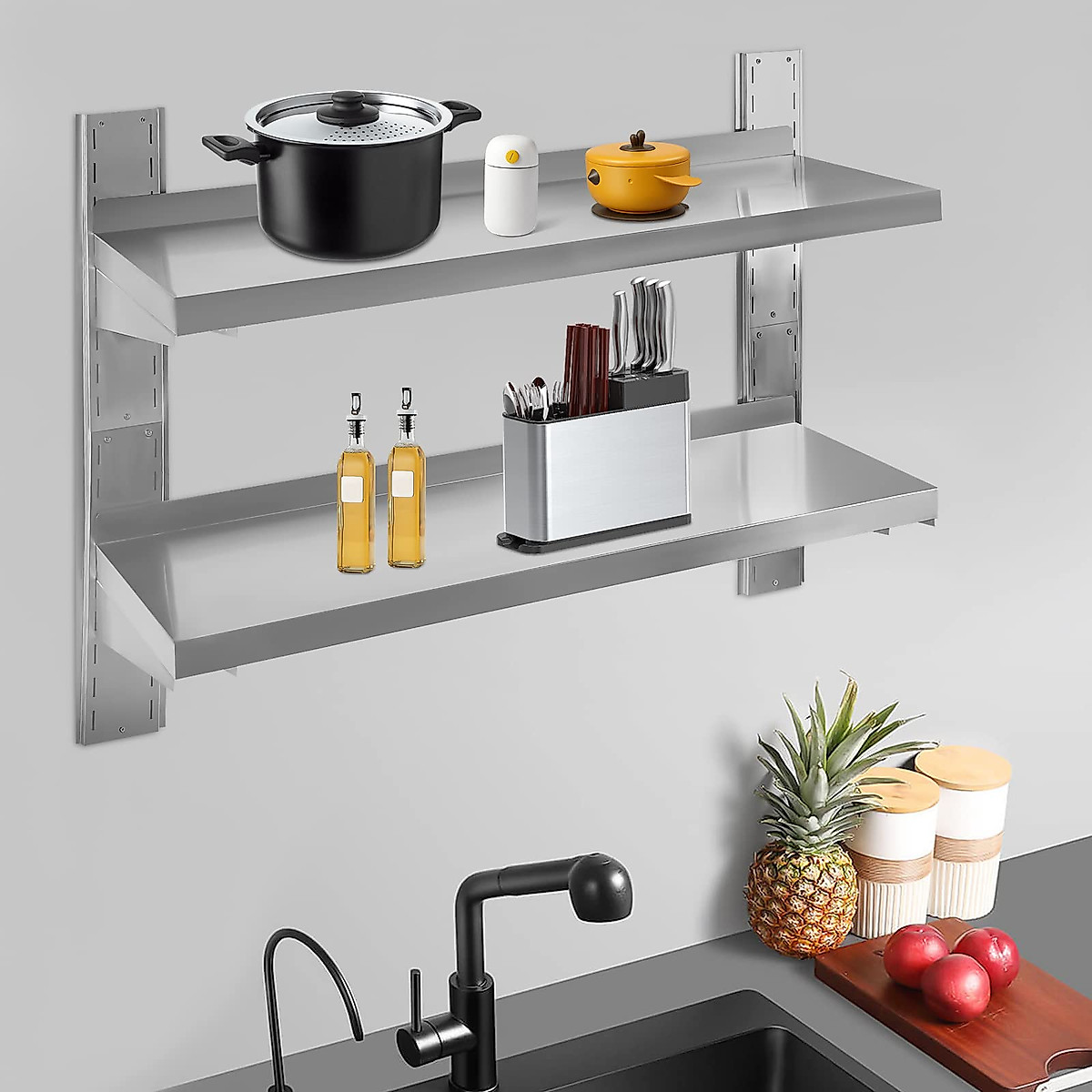 BILPIKOGoo Stainless Steel Shelf 12.6” x 47”, Commercial Shelves Wall Mounted Metal Shelving Stainless Steel Wall Shelf for Restaurant, Bar, Utility Room, Kitchen and Garage