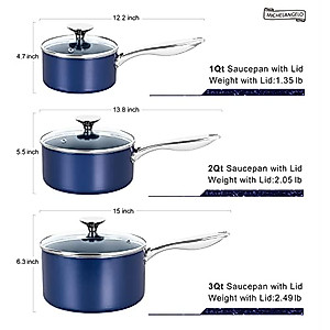 MICHELANGELO Sauce Pan Sets, Ceramic Saucepans with Lids, 1Qt & 2Qt & 3Qt Sauce Pans with Lid, Nonstick Saucepan Set, Small Pot with Stainless Steel Handle, Oven Safe, Blue