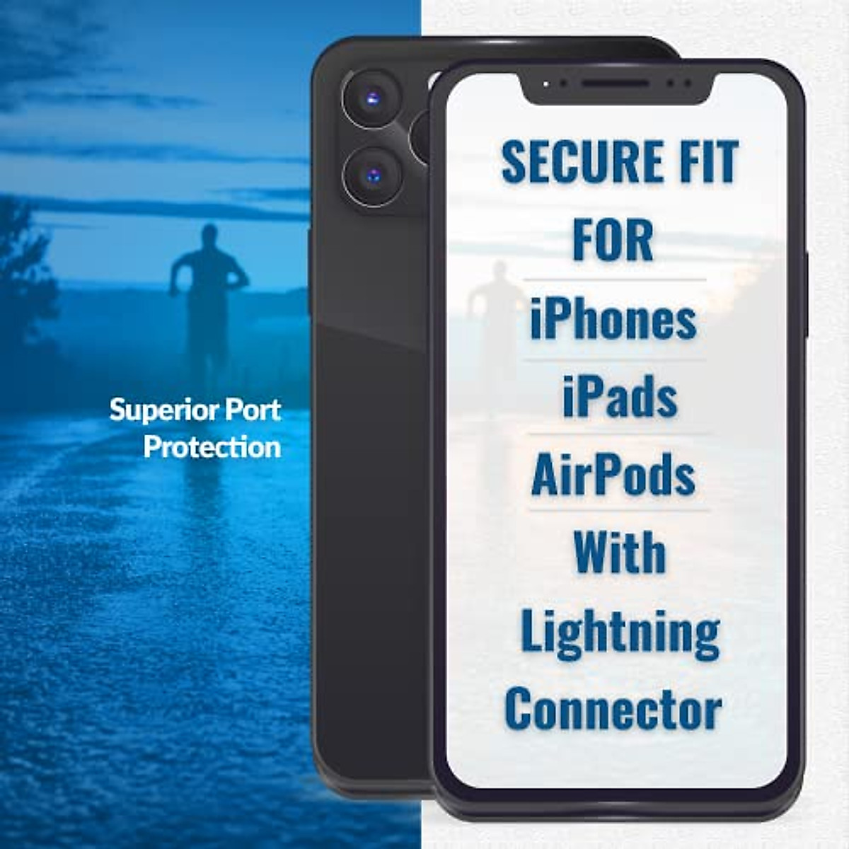 PortPlugs Dust Plugs (10 Pack) Flat Design Compatible with iPhone 14, 13, 12, 11, X, 8, 7, Plus, Pro, Max and Air Pods, Includes Charging Port Cleaning Brush (Black)