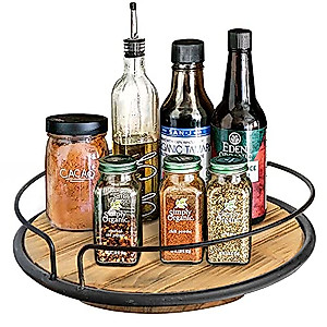BOLUO Lazy Susan Organizer for Table Kitchen Countertop Turntable Small Farmhouse Wood Rotating Spice Rack 10 inch (LS02)