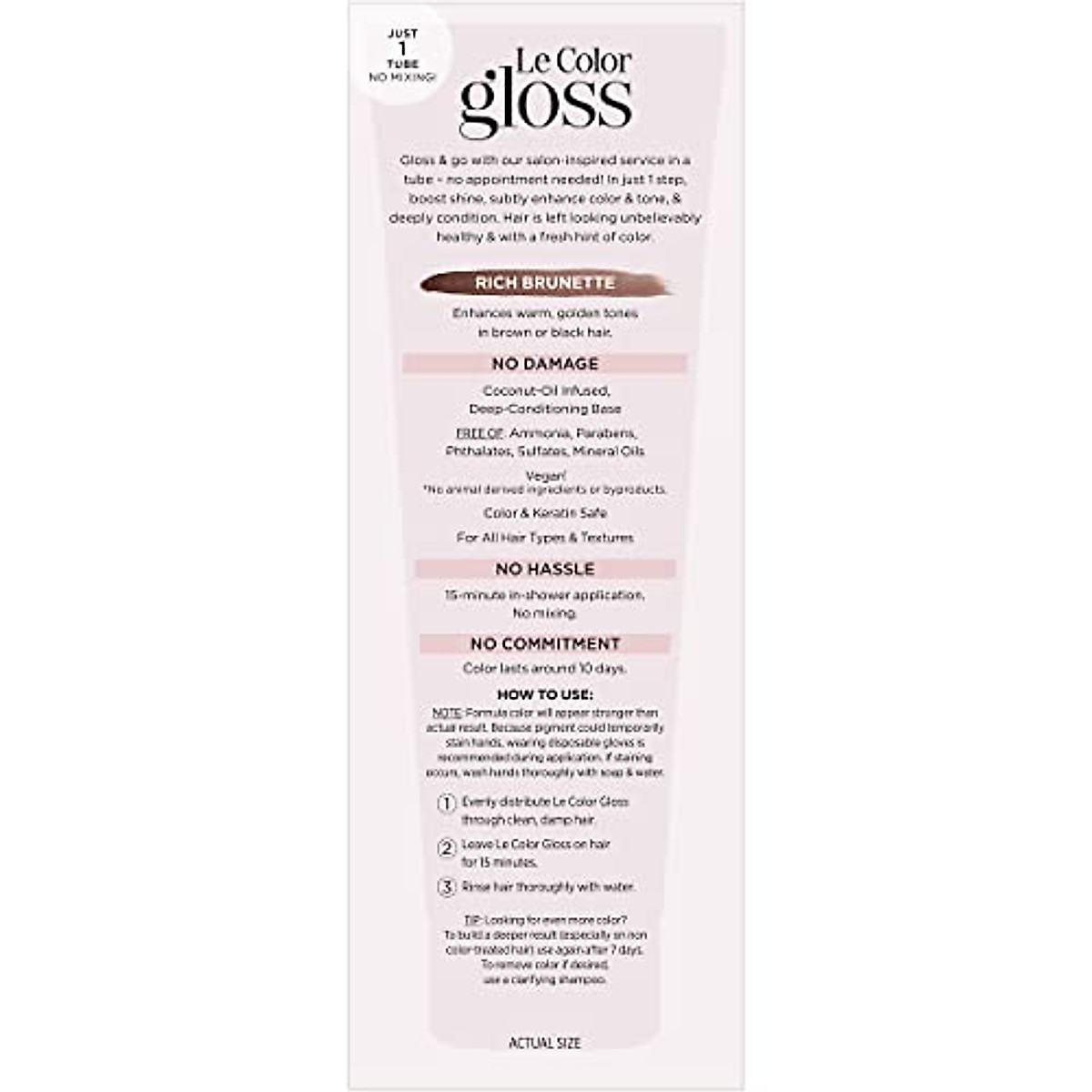 L'Oreal Paris Le Color One Step Toning Hair Gloss, Rich Brunette, 4 Ounce
