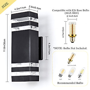 2 Pack Square Up and Down Lights Outdoor Wall Light with E26 Base, Aluminum Waterproof Outdoor Wall Lamps Outdoor Wall Sconce Exterior Lamps for House Front Porch Patio Garage Doorway