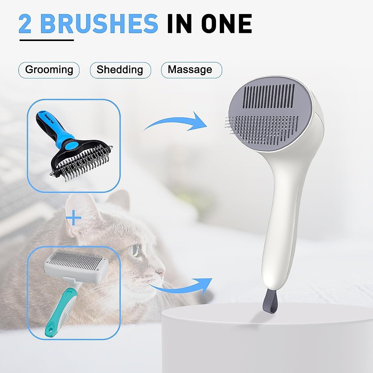 Sneatup 2-in-1 Pet Hair Deshedding Brush & Undercoat Rake Grooming Tools