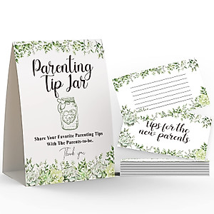Toctose Advice for New Parents, Parenting Advice Card, Baby Shower Party, Tips for the Parents To Be，Includes a 5x7 Standing Sign and 25 4x6 Advice Cards(JYC042)