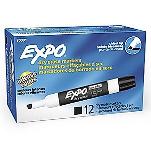 EXPO Low Odor Dry Erase Markers, Chisel Tip, Black, 12 Count