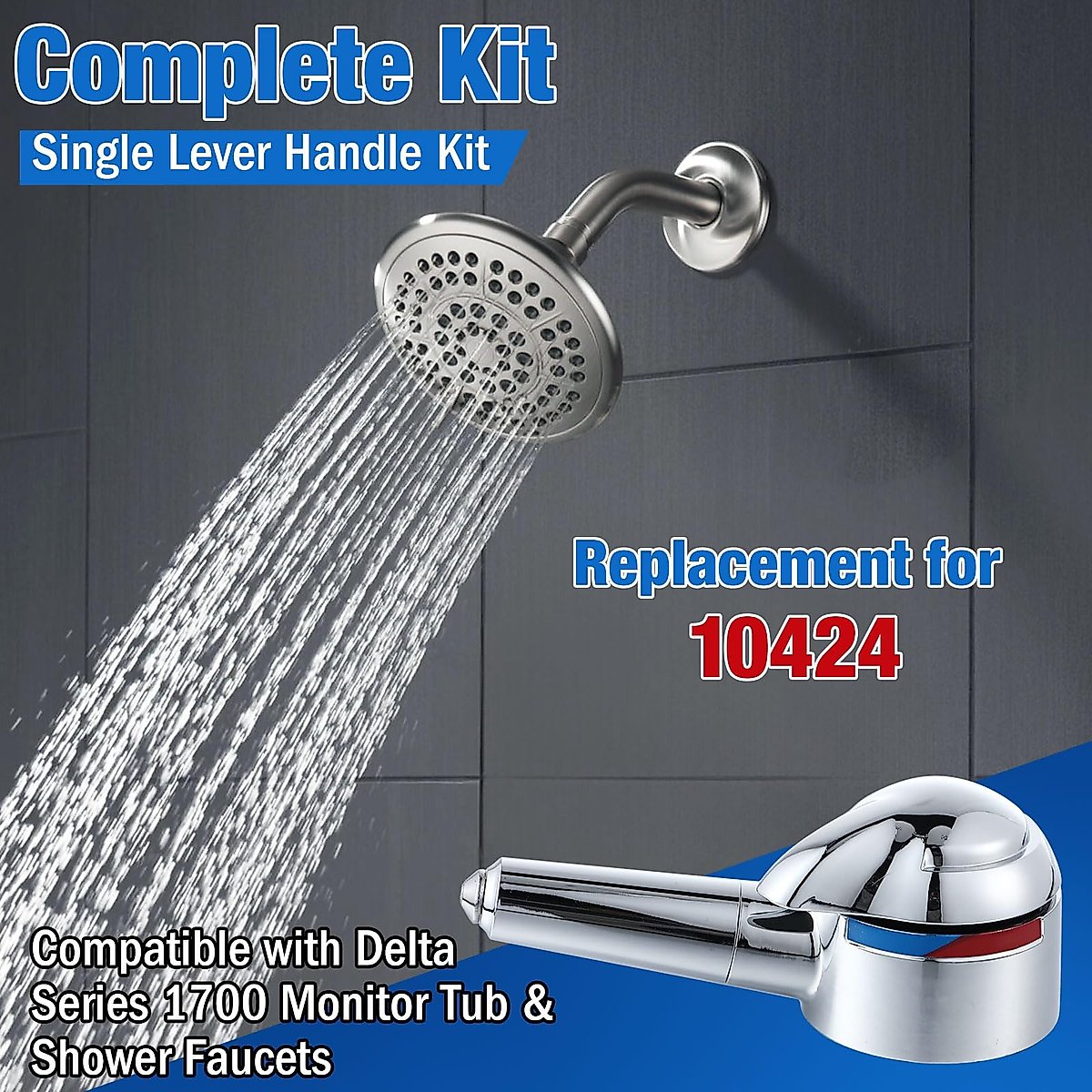 Enhon Lever Handle Replacement for 10424, Single Lever Handle Kit Compatible with Delta Series 1700 Monitor Tub and Shower Faucets, 5 in H X 2 in W Faucet Handle, Chrome