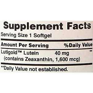 Lutein 40 Mg with Zeaxanthin, Helps Support Eye Health*, Whole Bean, 60 Ct, by Puritan's Pride