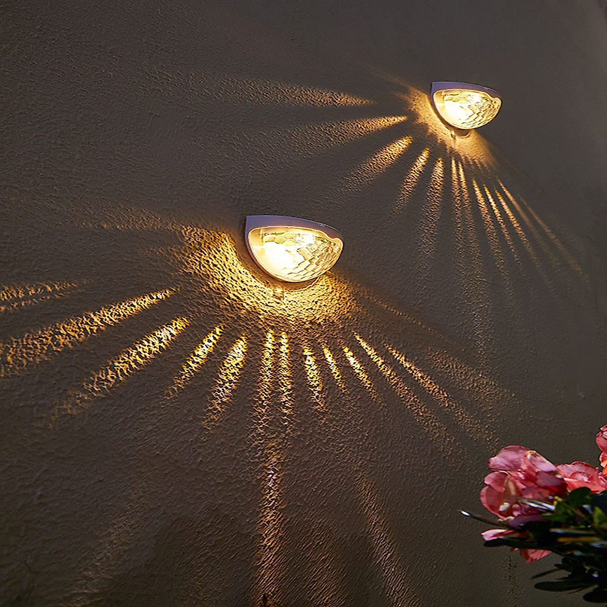 Lxcom Lighting Solar Wall Lights Solar Fence Light Solar Deck Lights Outdoor Solar Fence Post Lights Solar Powered Wall Lights Decorative Deck Light for Home Garden Lawn Backyard, 2 Pack (Warm White)