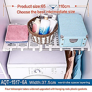 Hershii Tension Shelf Expandable Closet Organizer Adjustable Rod Heavy Duty Hanging Rail Rustproof DIY Storage Rack 4-Bar Extention with Gaskets for Garage Bathroom Kitchen Bedroom Wardrobe