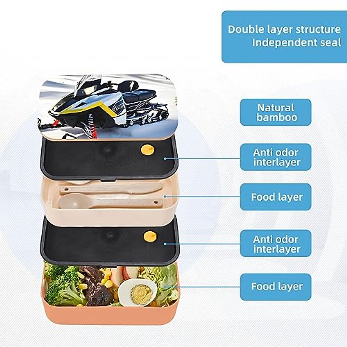 Advanced Snowmobile Adult Lunch Box, Bento Box, With Cutlery Set Of 3, 2 Compartments, Rectangular, Lunch Box For Adults