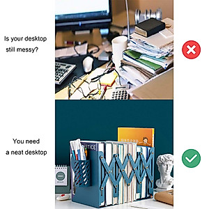 Simplesun Expandable Bookends, Metal Adjustable Book Ends for Heavy Books, Book Shelf Organizer Holder for Desk, Office Home School Kid Student Book Stroage (Blue)