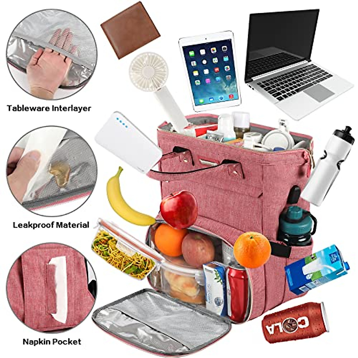 JCDOBEST Lunch Bag Backpack, Insulated Cooler Backpack Lunch Box Laptop Backpack with USB Port for Women Men Fits 15.6 Inch Laptop Blue