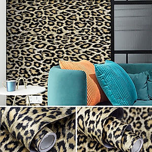 Leopard Print Wallpaper Stick and Peel Leopard Print Peel and Stick Wallpaper Decorative Self Adhesive Contact Paper Shelf Liner Countertop Cabinets Sticker 17.7" x 117"